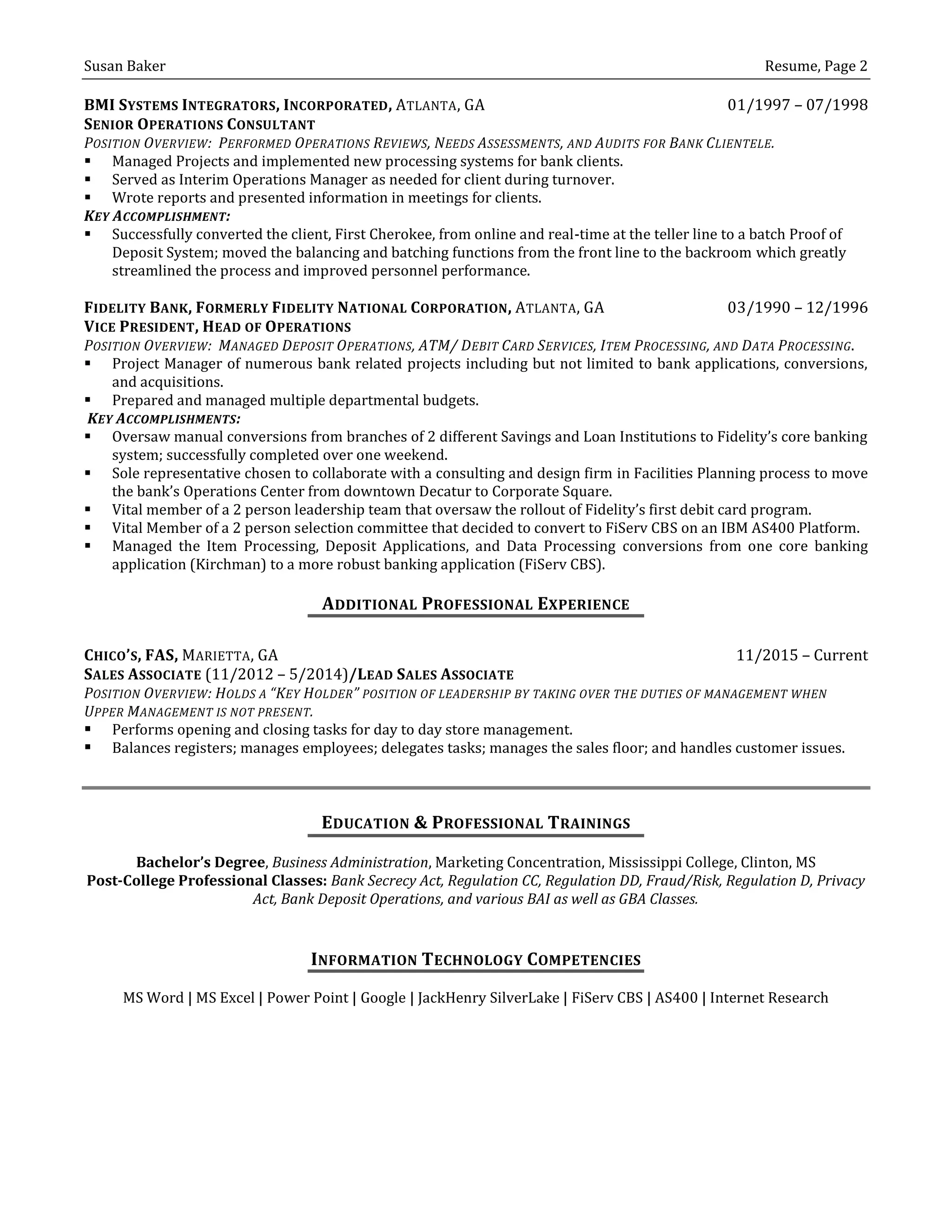 Susan Baker Professional Resume 2016 | PDF