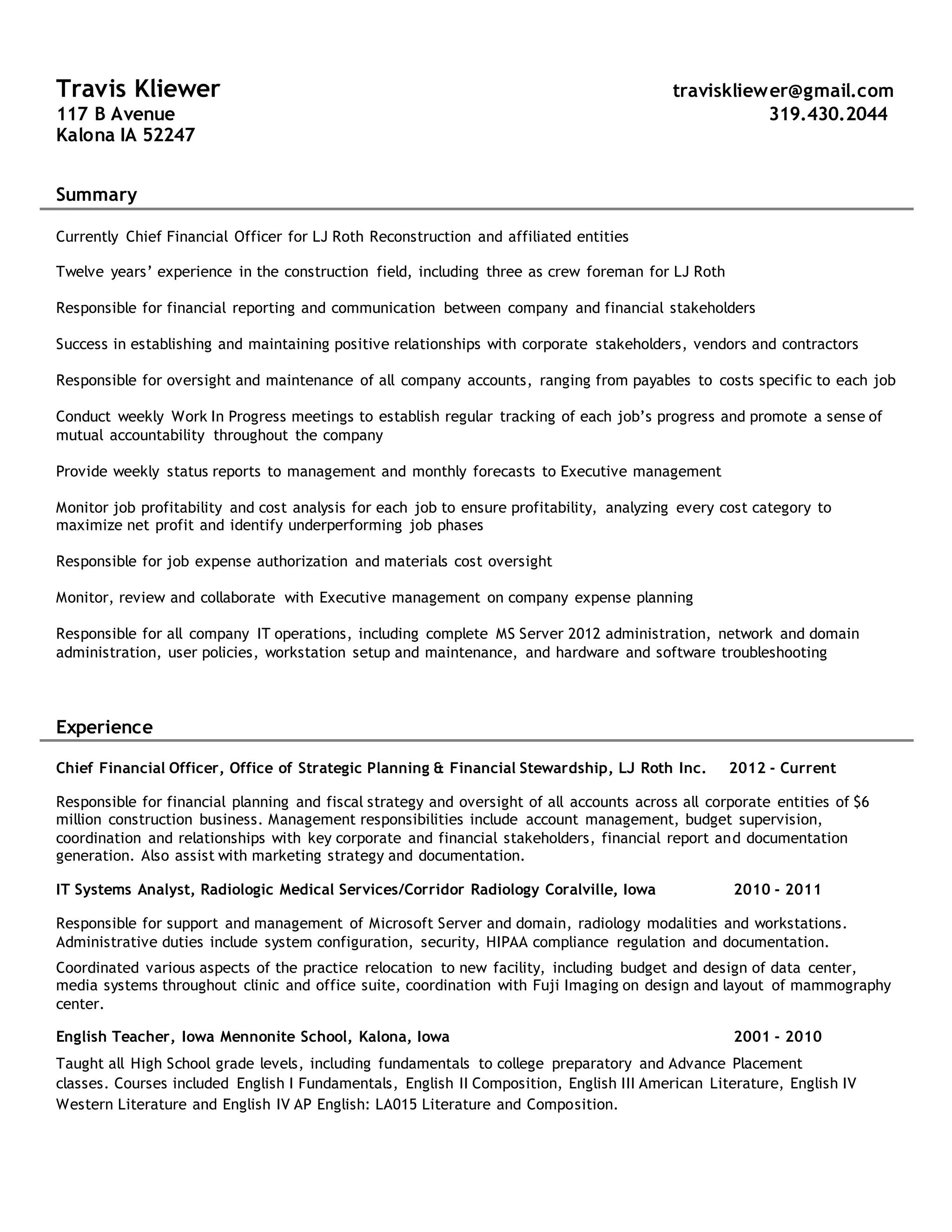 Kliewer Curriculum Vitae | DOCX | Computing | Technology & Computing