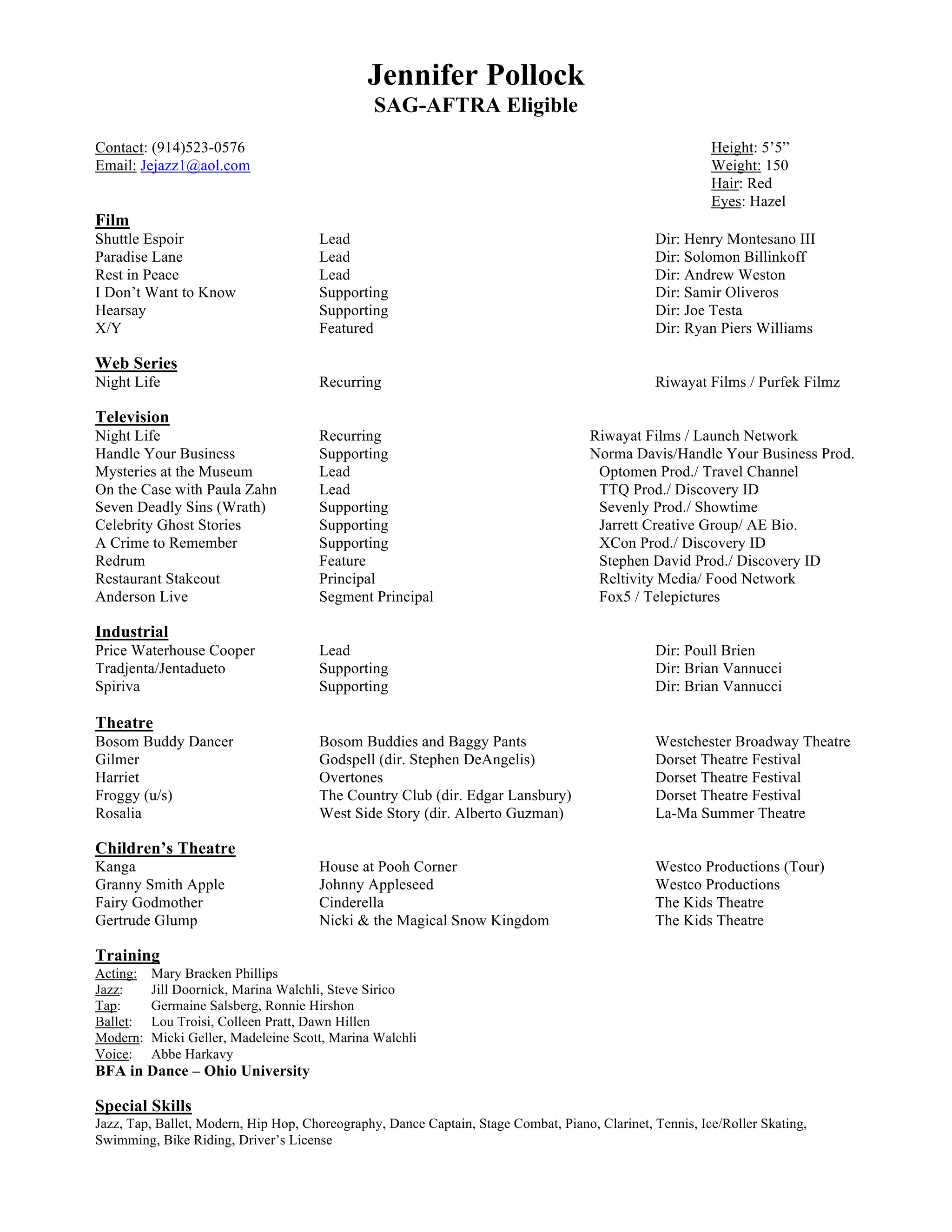 Jenn's performing resume 2014 II | PDF