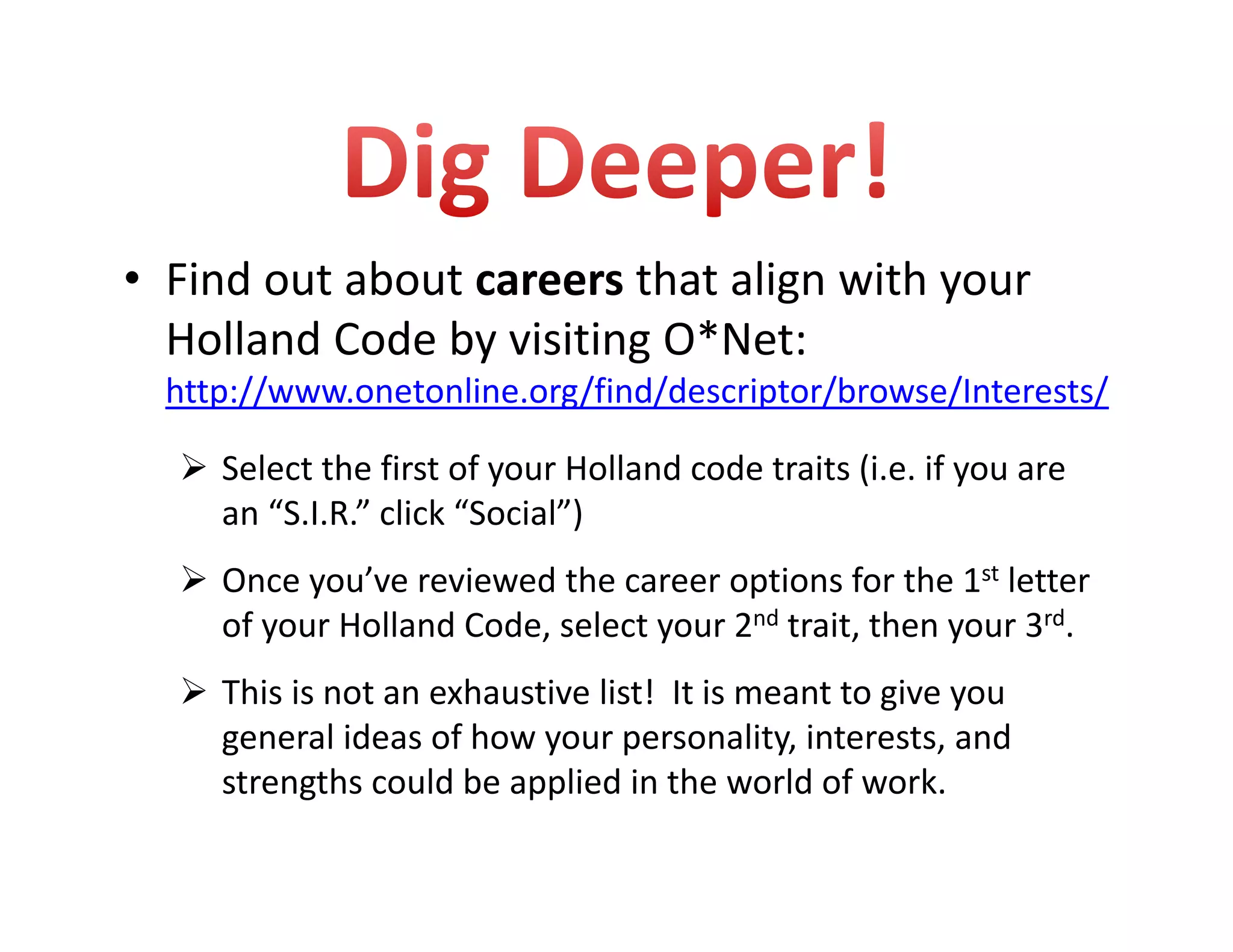 Holland Code Presentation (8.2.13) - Copy | PDF