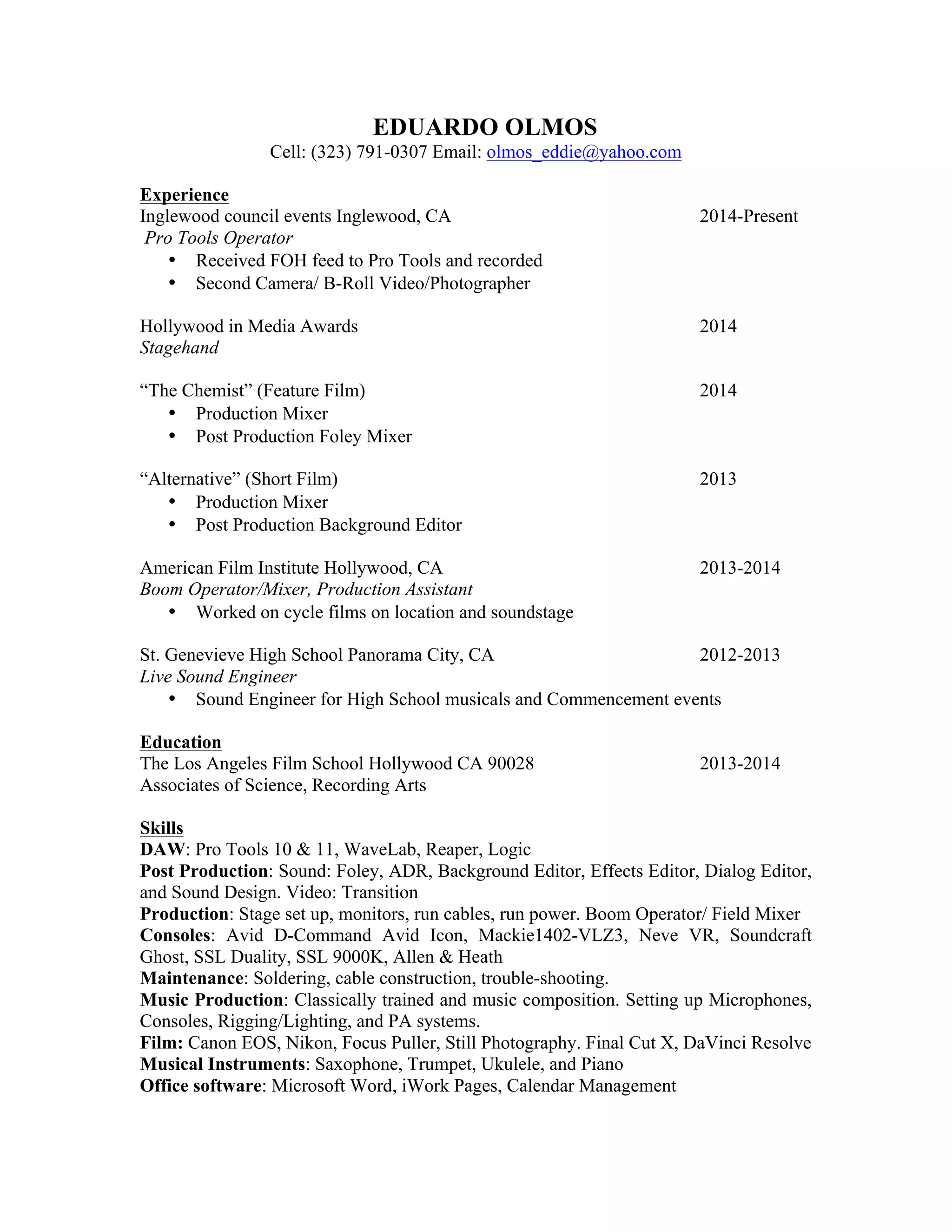 Olmos_Eduardo_Resume | PDF | Audio Production | Content Production
