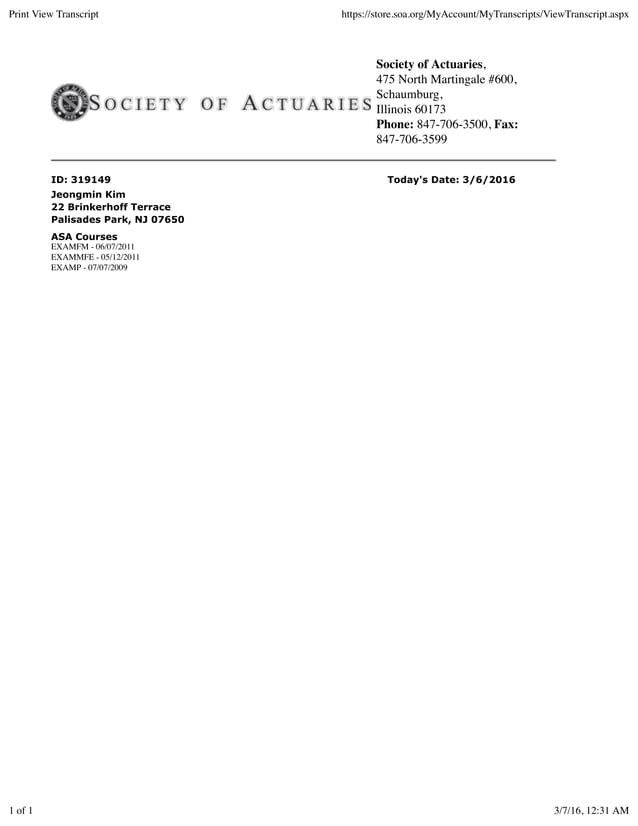 SOA Transcript | PDF | Business Accounting & Finance | Business