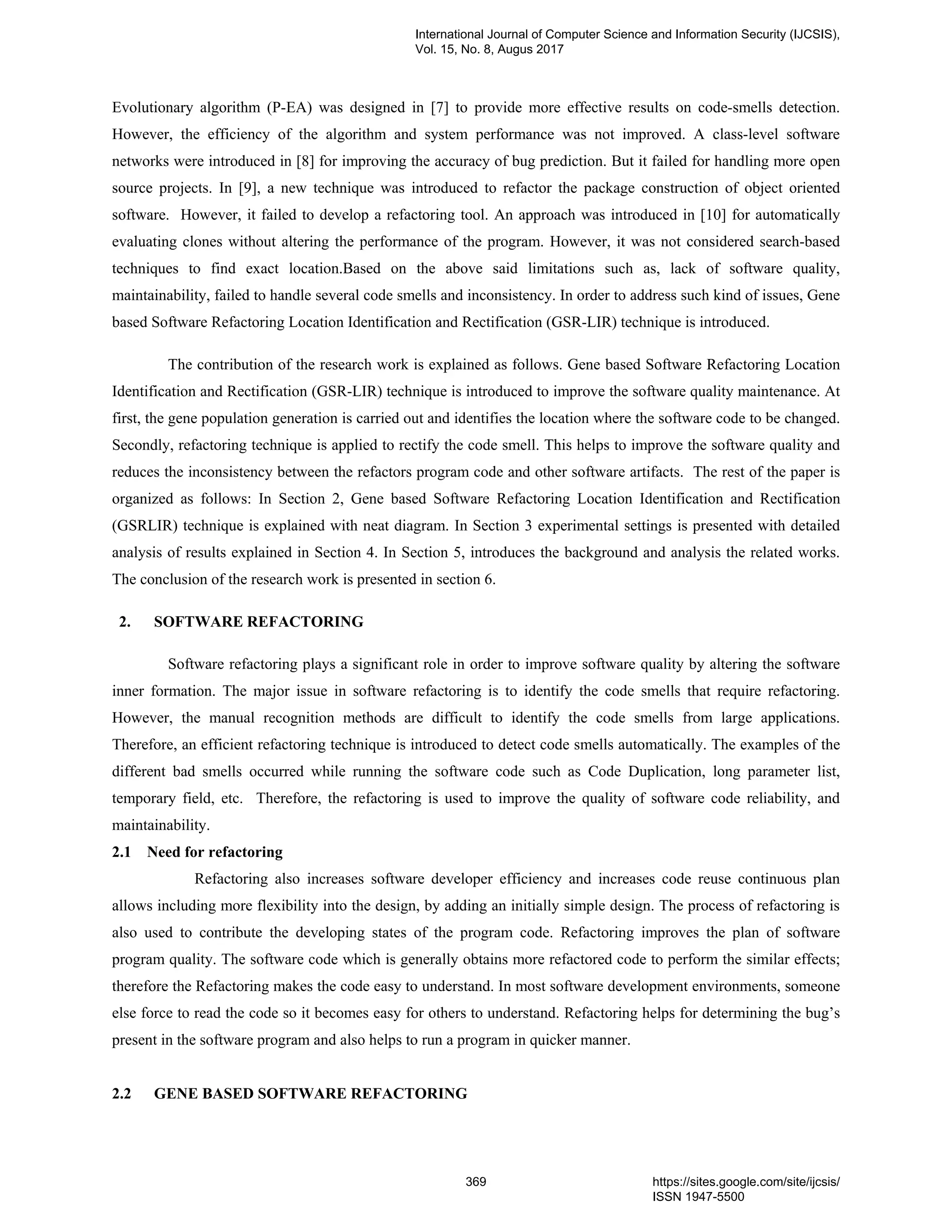 Gene Based Software Refactoring Location Identification And
