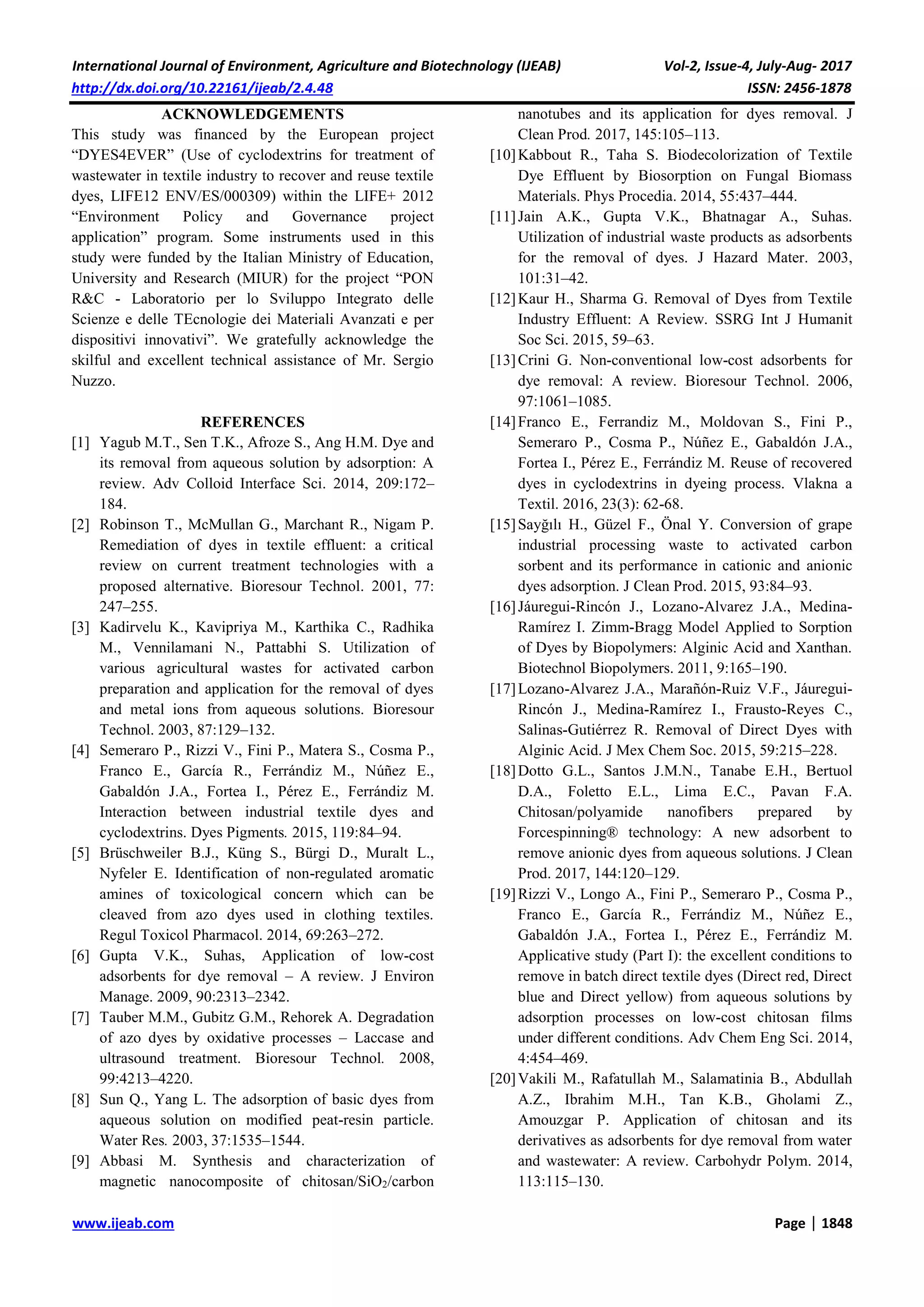 Removal from wastewater and recycling of azo textile dyes by alginate-chitosan beads | PDF