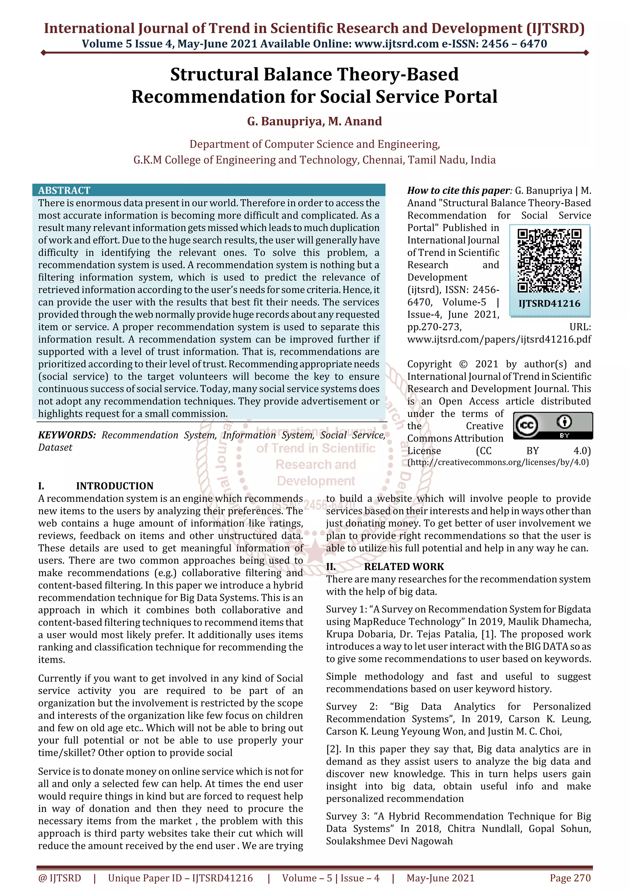 Structural Balance Theory Based Recommendation for Social Service Portal | PDF