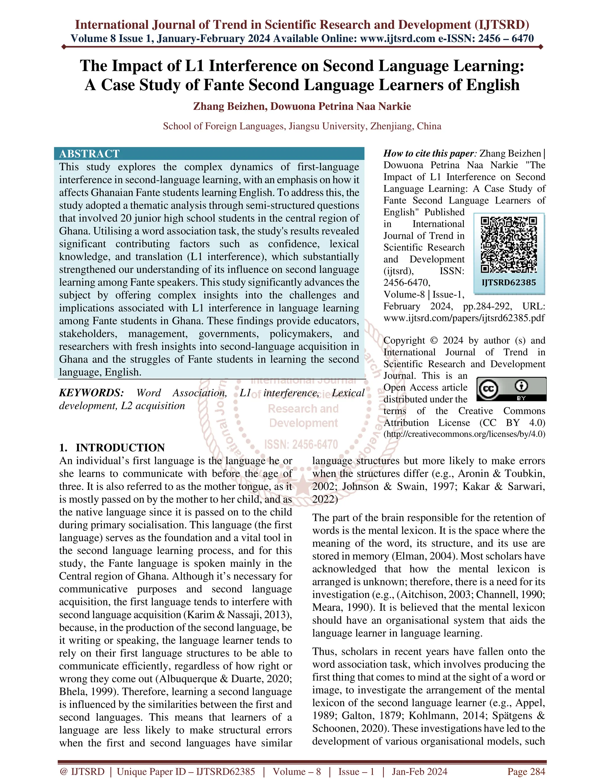 The Impact of L1 Interference on Second Language Learning A Case Study ...