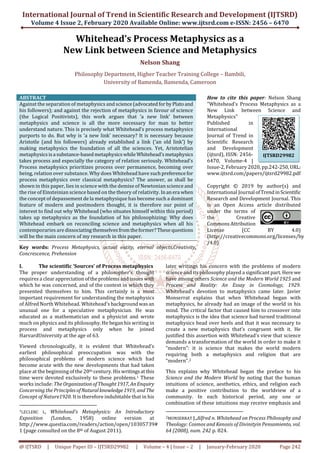 Whitehead's Process Metaphysics as a New Link between Science and ...