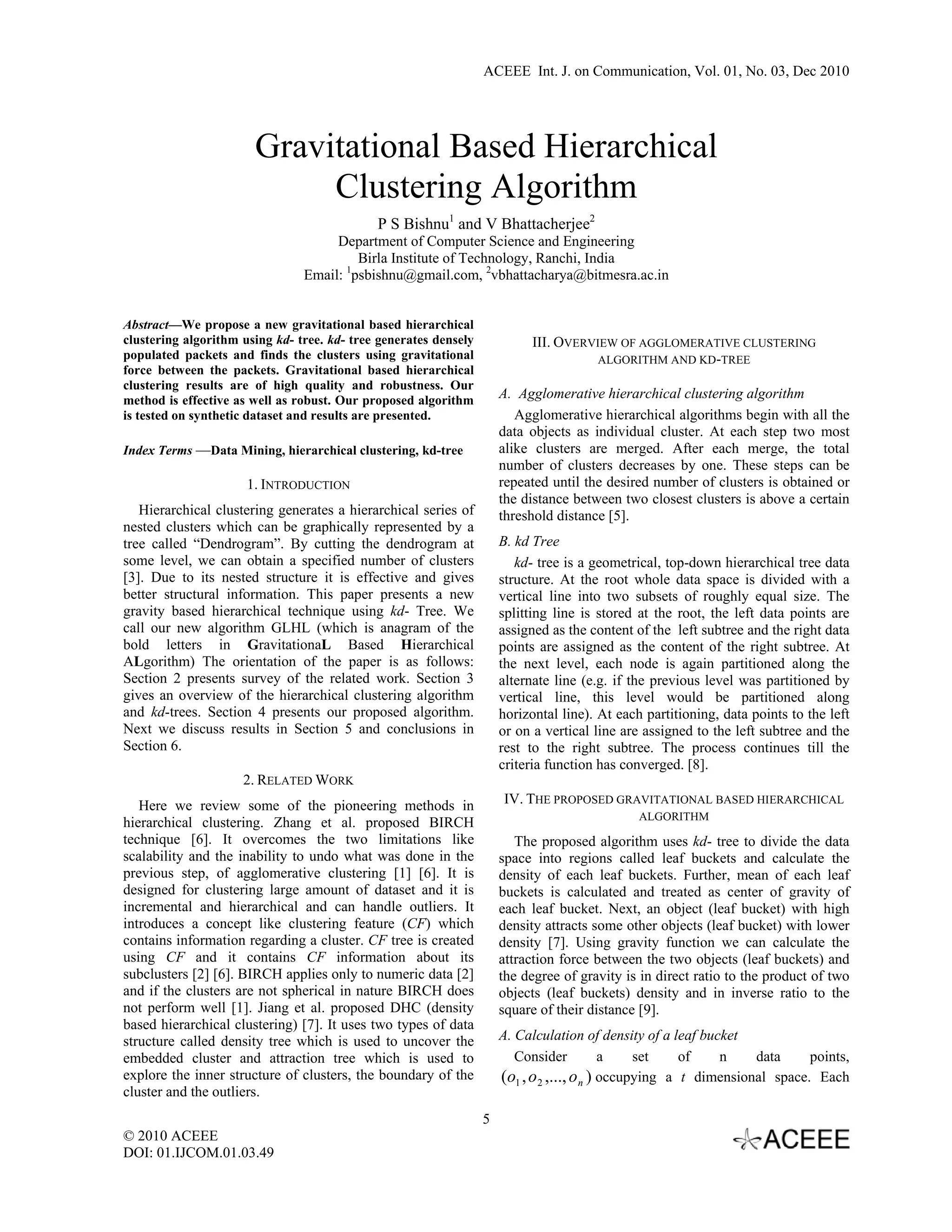 Gravitational Based Hierarchical Clustering Algorithm Pdf 