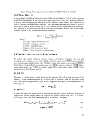 A STUDY OF SPECKLE NOISE REDUCTION FILTERS | PDF