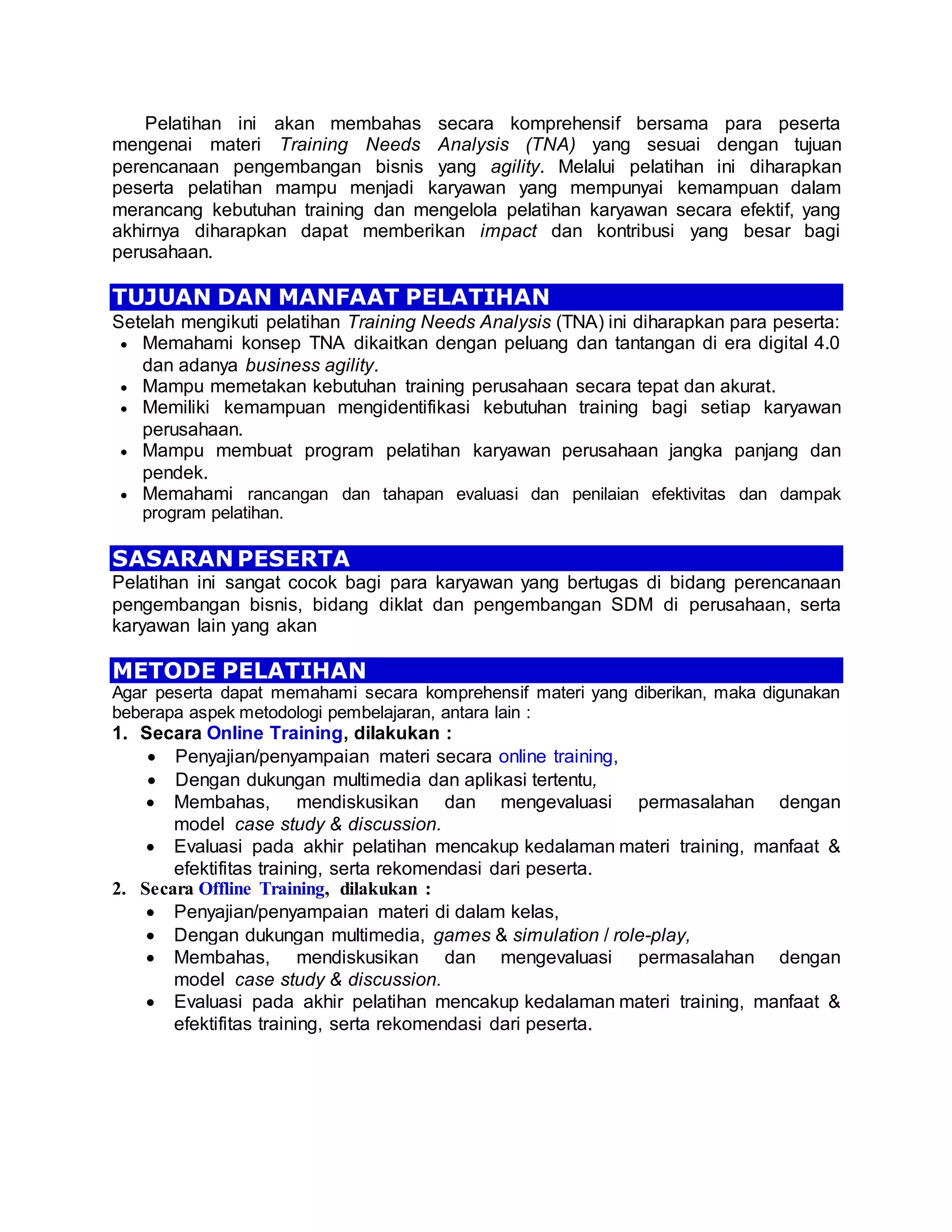 (2021) Silabus Pelatihan "Effective TRAINING NEEDS ANALYSIS (TNA)" di ...