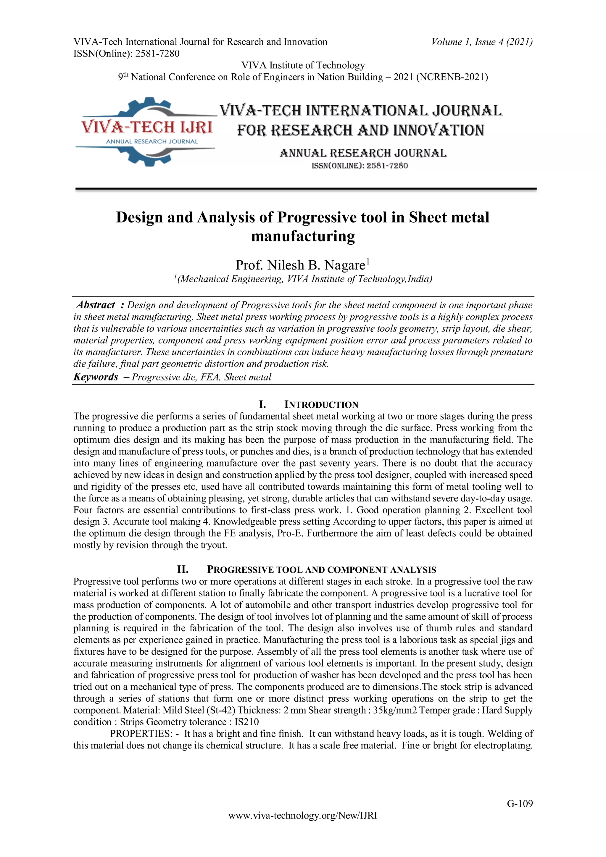 Design and Analysis of Progressive tool in Sheet metal manufacturing | PDF
