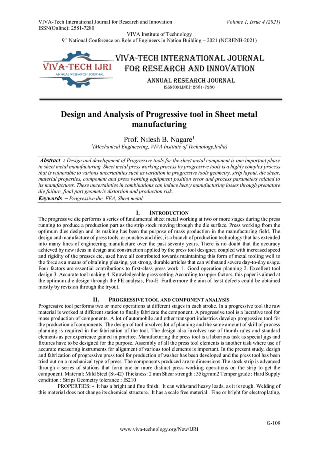 Design and Analysis of Progressive tool in Sheet metal manufacturing | PDF