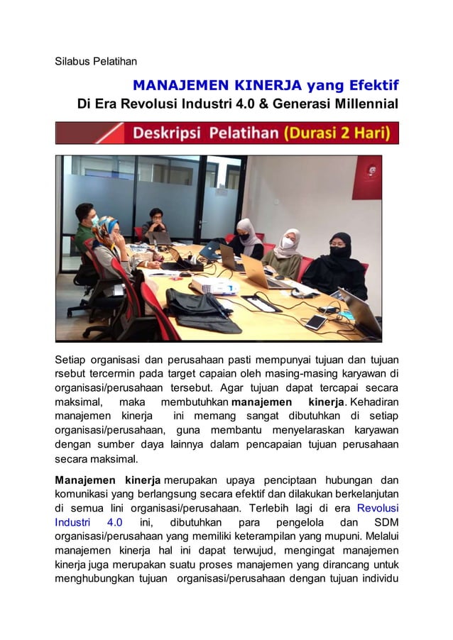 Silabus Pelatihan_"Manajemen Kinerja yang Efektif"_ di Era Revolusi ...
