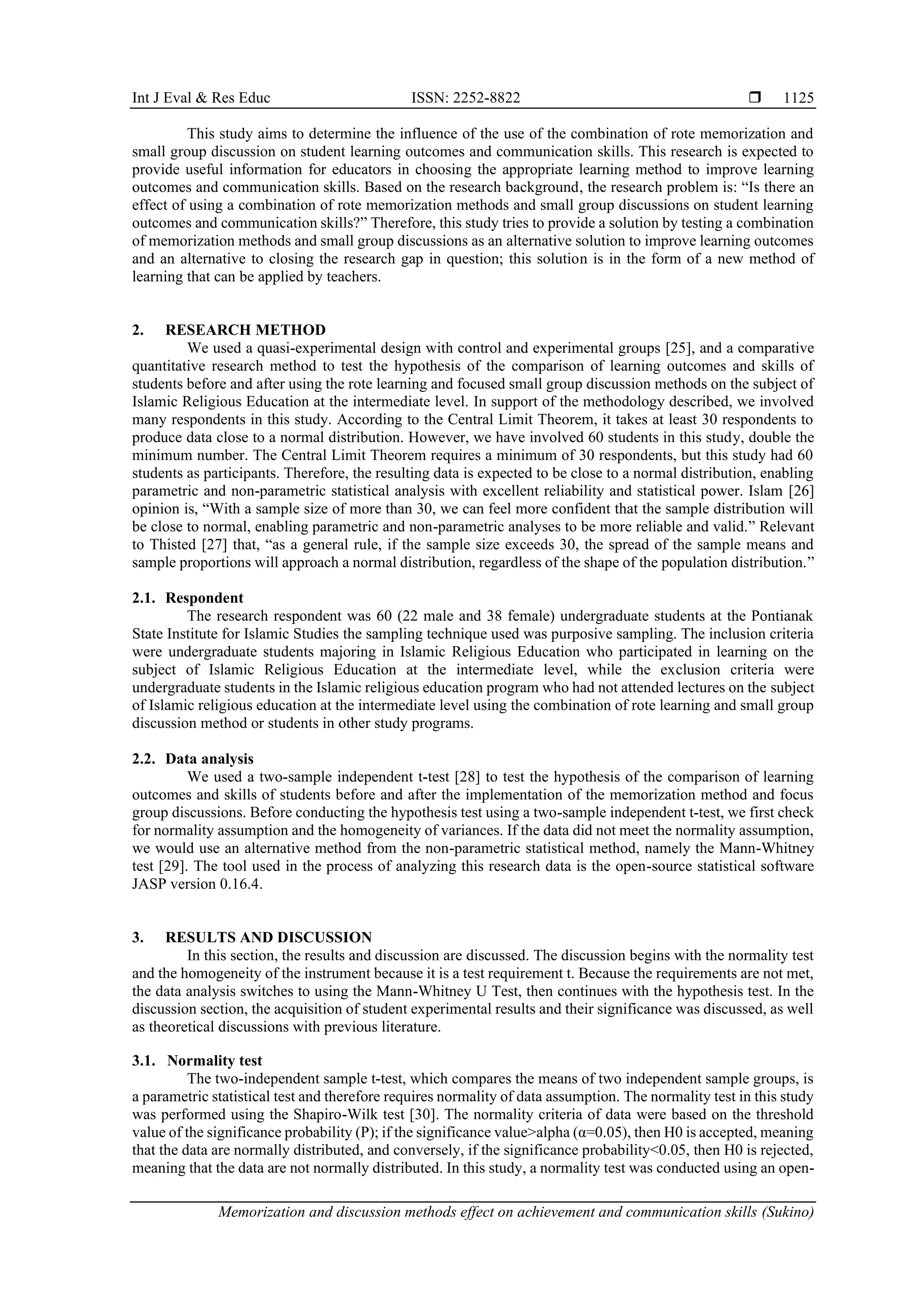 Memorization and discussion methods effect on achievement and ...