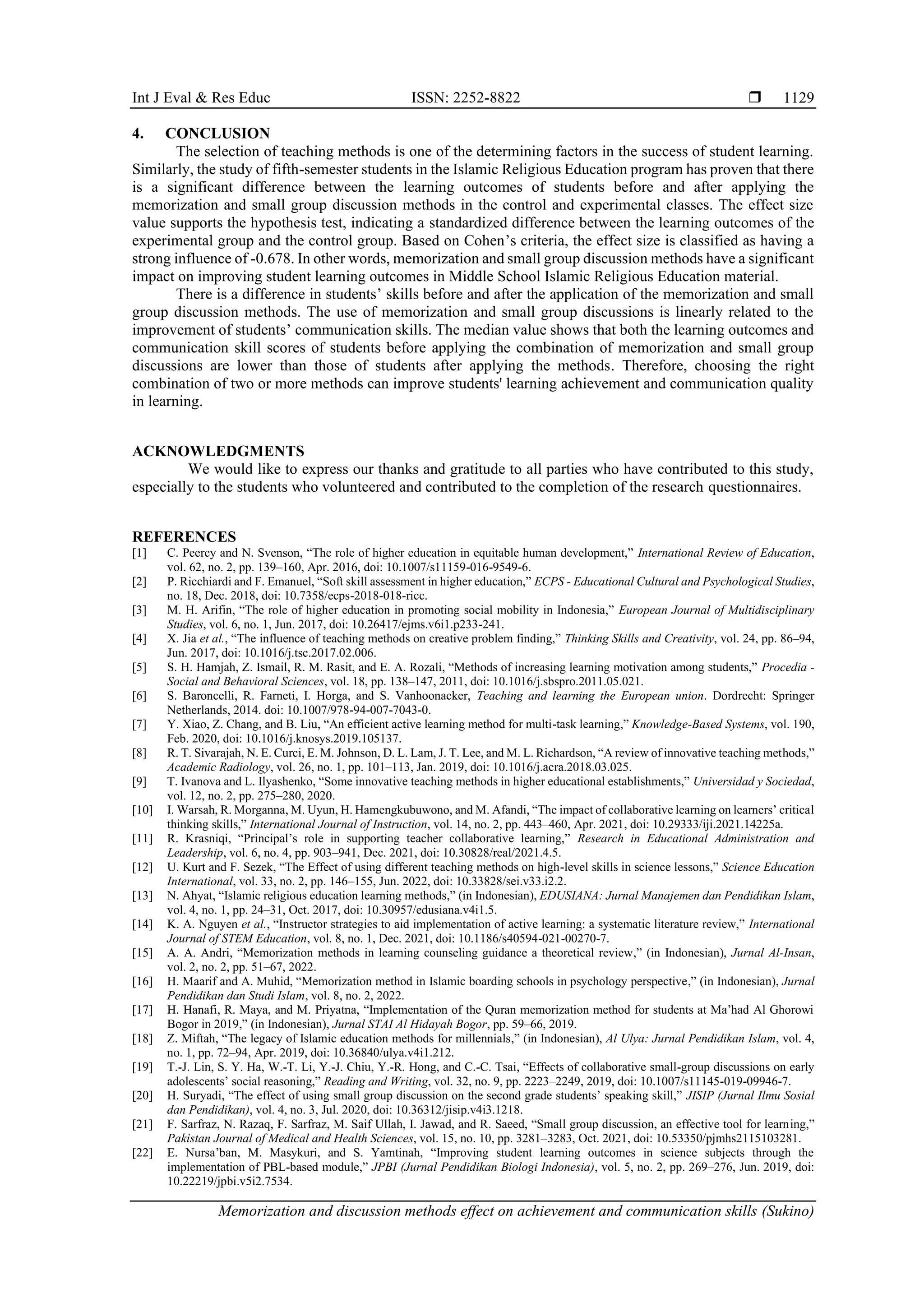 Memorization and discussion methods effect on achievement and communication skills | PDF