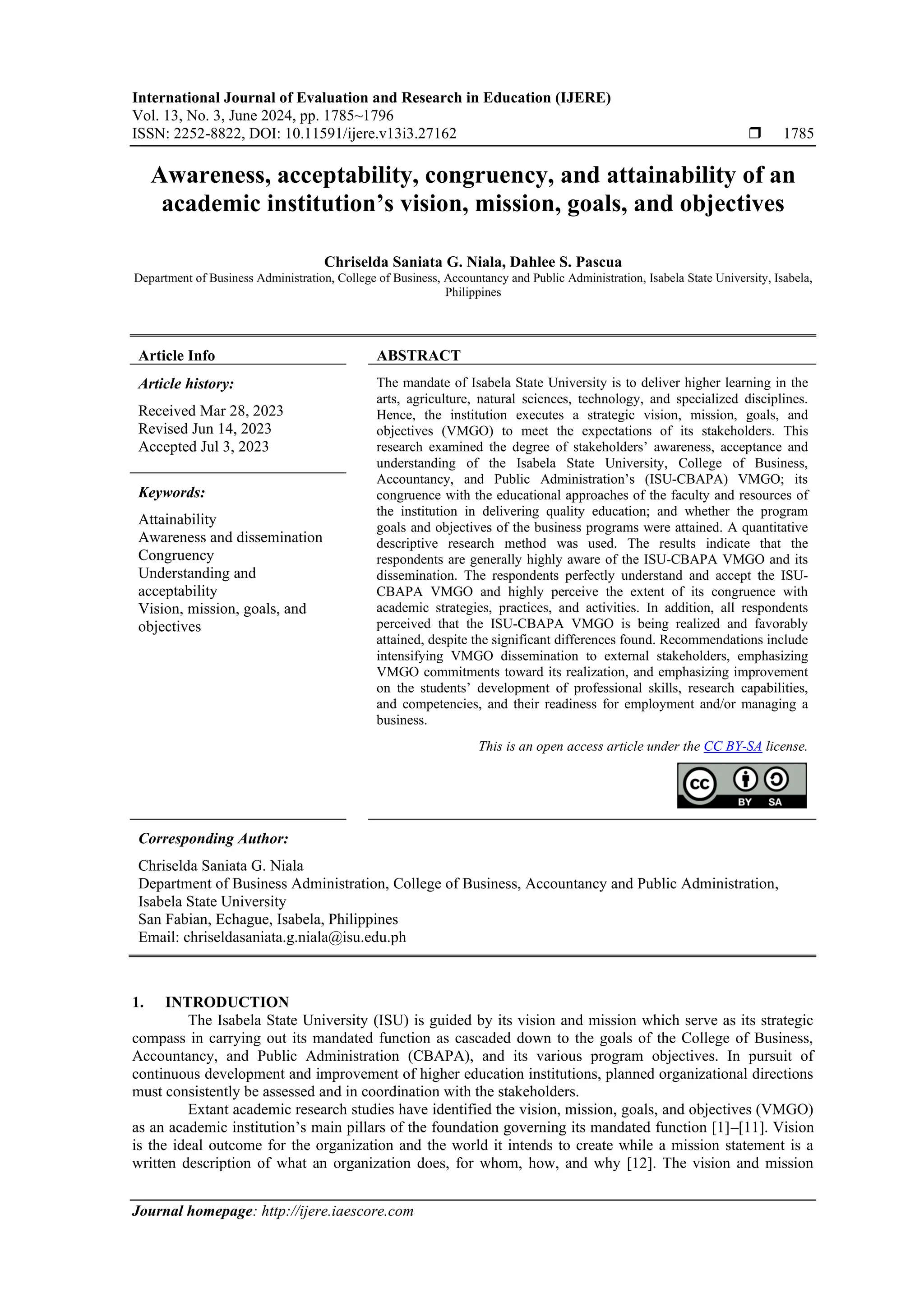 Awareness, acceptability, congruency, and attainability of an academic ...