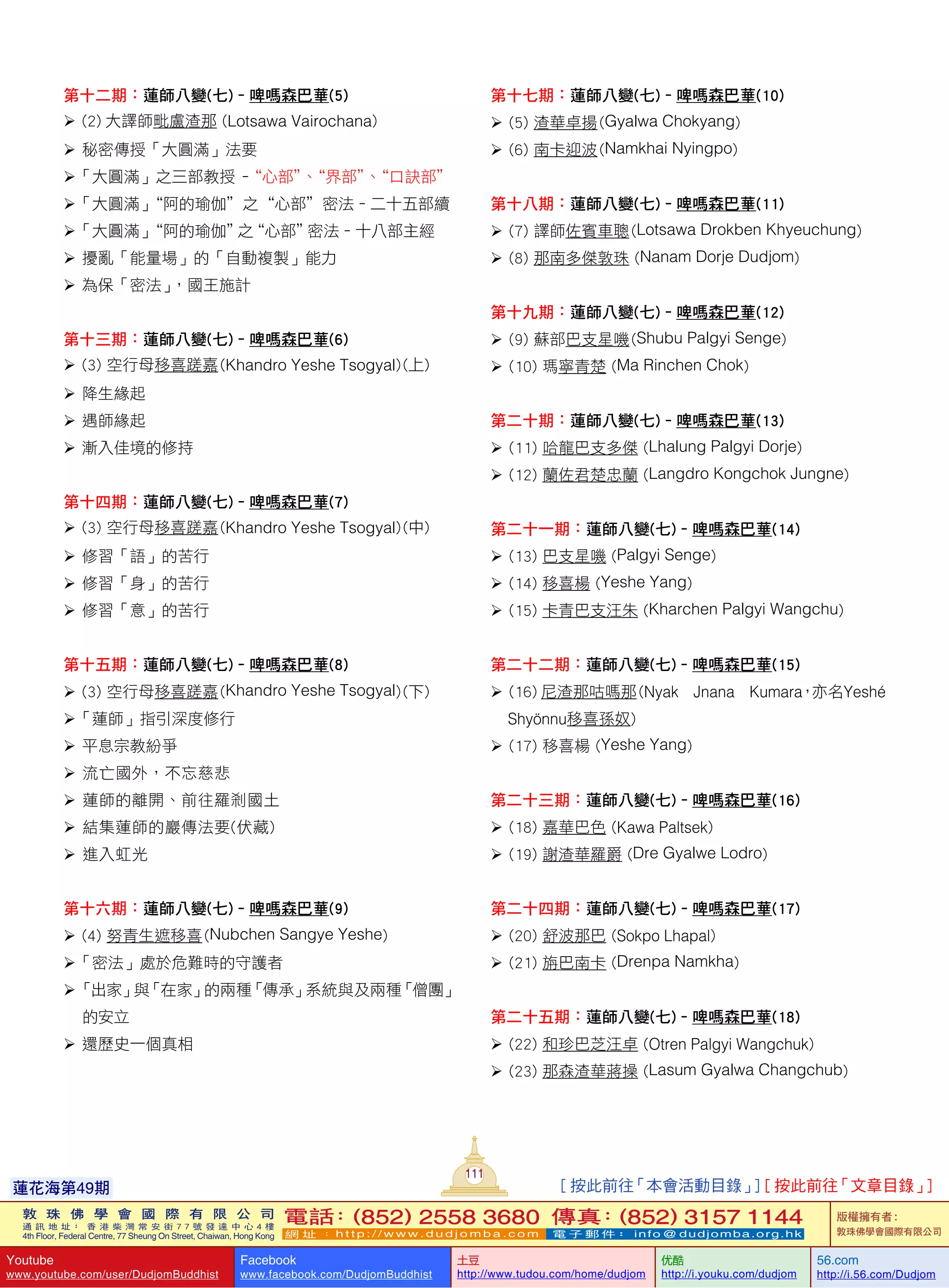 《蓮花海》(49) 祖師傳記-蓮師八變(八)-多傑卓洛(3)-蓮師為利益將來末法時代之眾生而作出之示現(三)-移喜泰賢金剛上師(著)-敦珠佛 ...