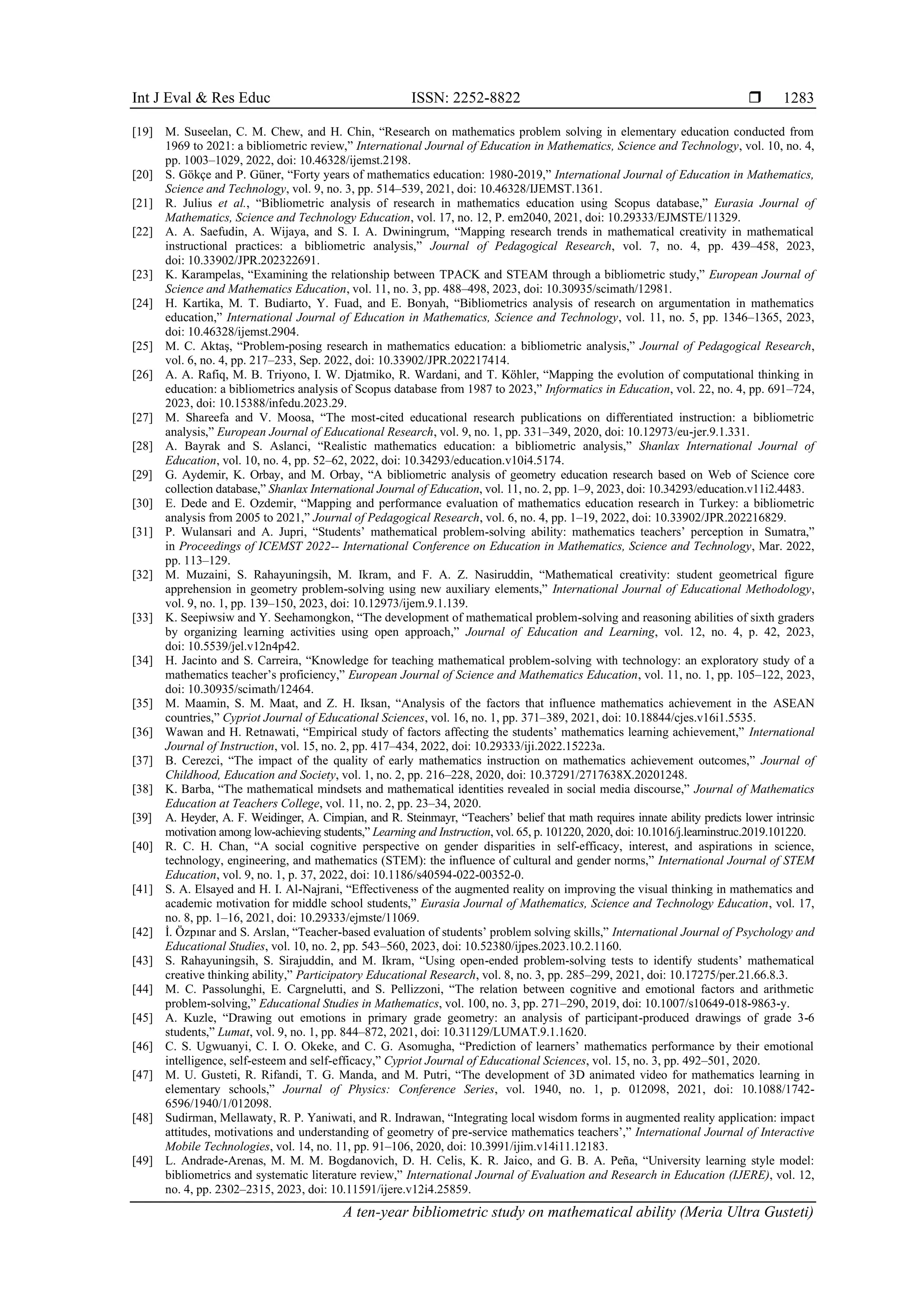 A ten-year bibliometric study on mathematical ability | PDF