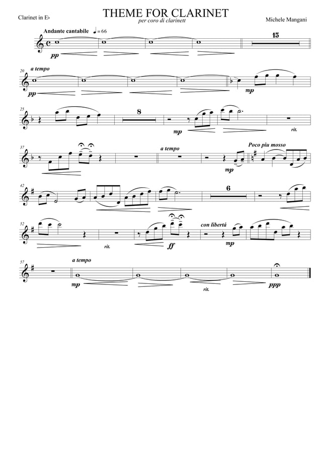 Theme for Clarinet - Mangani - Set of Clarinets | PDF | Classical Music ...