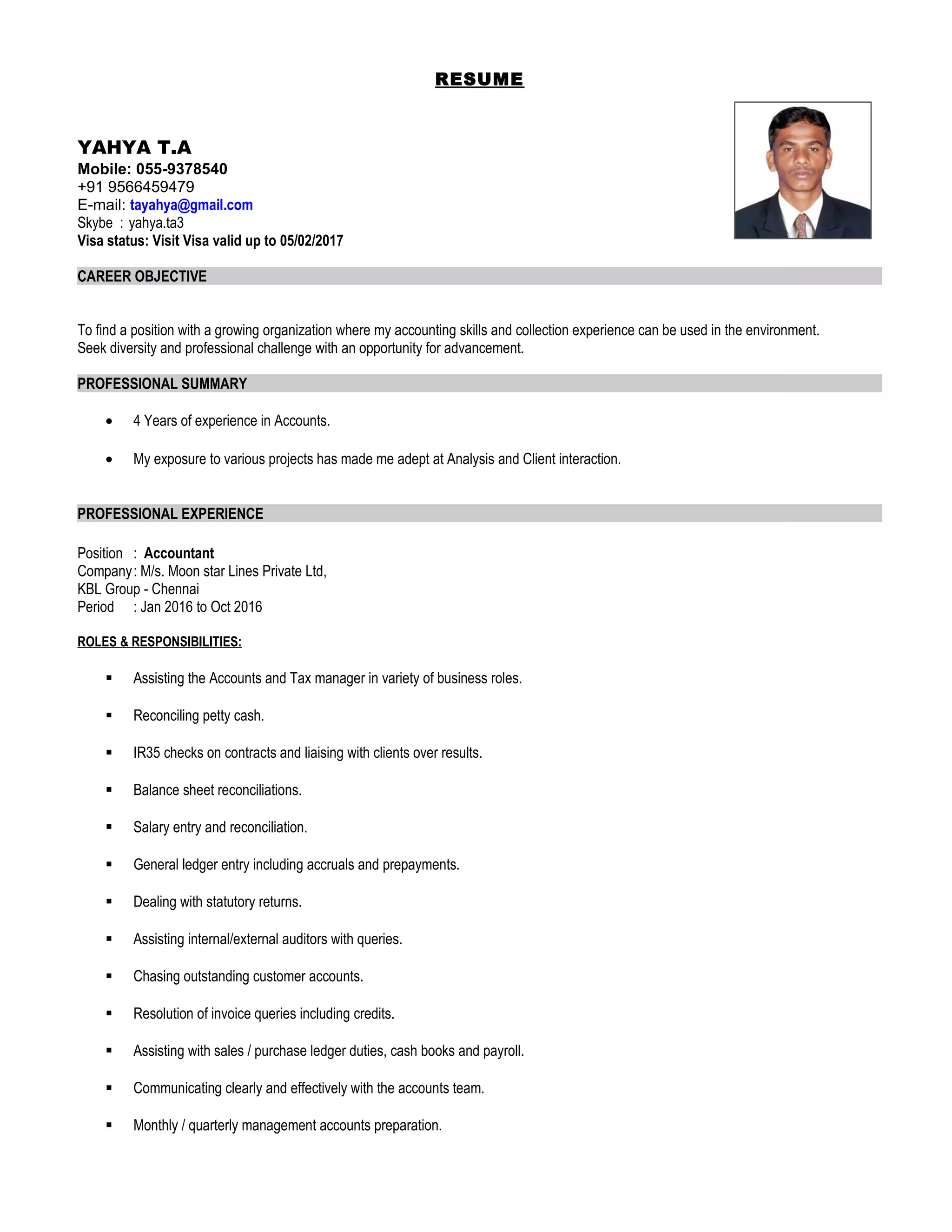 yahya Accountant Uae Cv | PDF