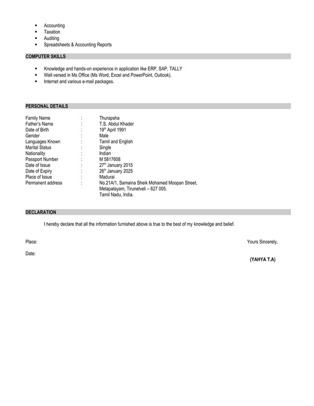 yahya Accountant Uae Cv | PDF