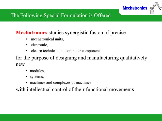 Introduction to Mechatronics System ....... | PPT