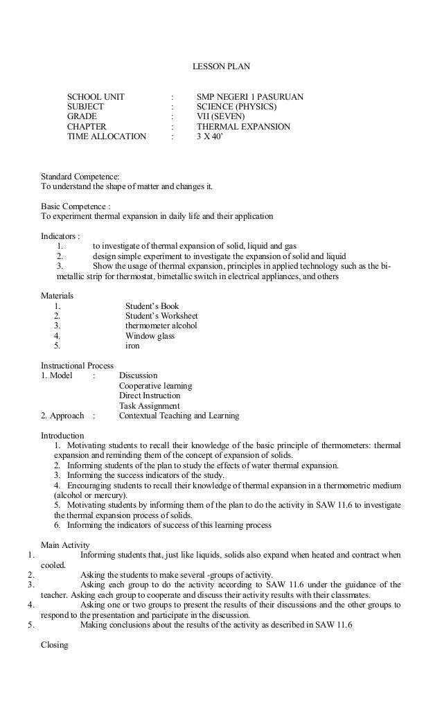 Lesson Plan Grade 7 Electricity
