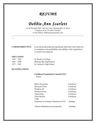 DEBBIE+RESUME (1) | DOC | Hotels and Motels | Travel Type