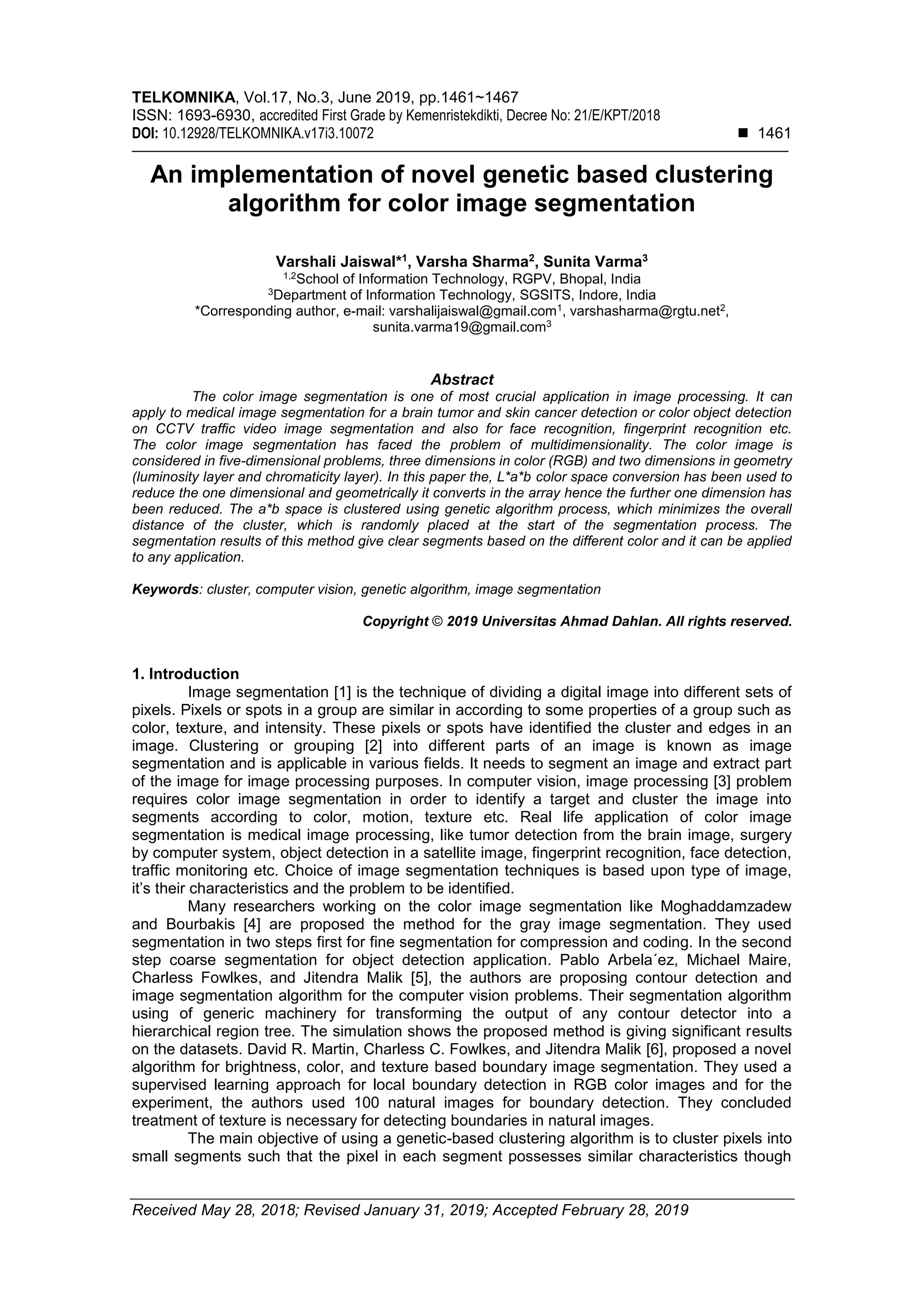 An Implementation Of Novel Genetic Based Clustering Algorithm For Color Image Segmentation Pdf