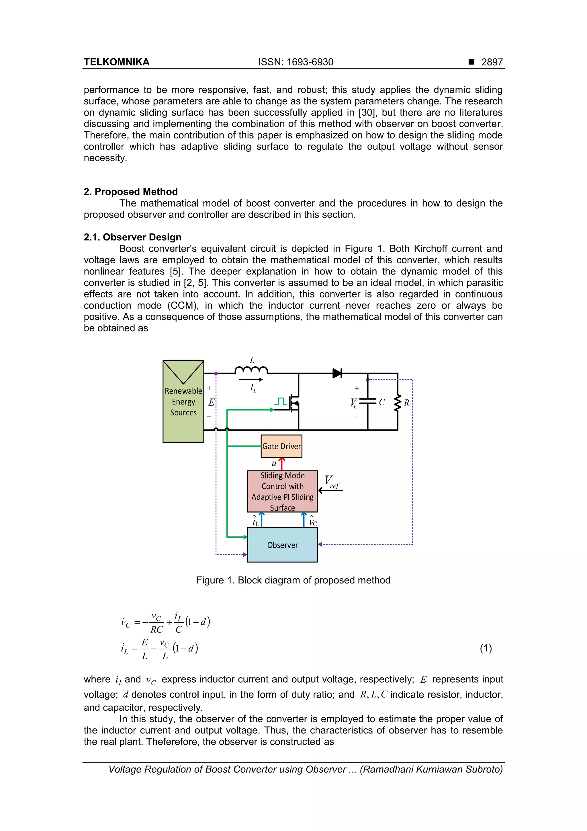 Voltage Regulation of Boost Converter using Observer based Sliding Mode Controller | PDF