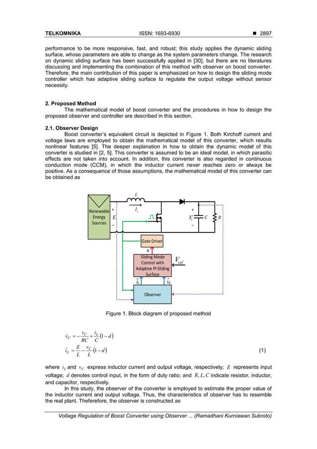 Voltage Regulation of Boost Converter using Observer based Sliding Mode Controller | PDF