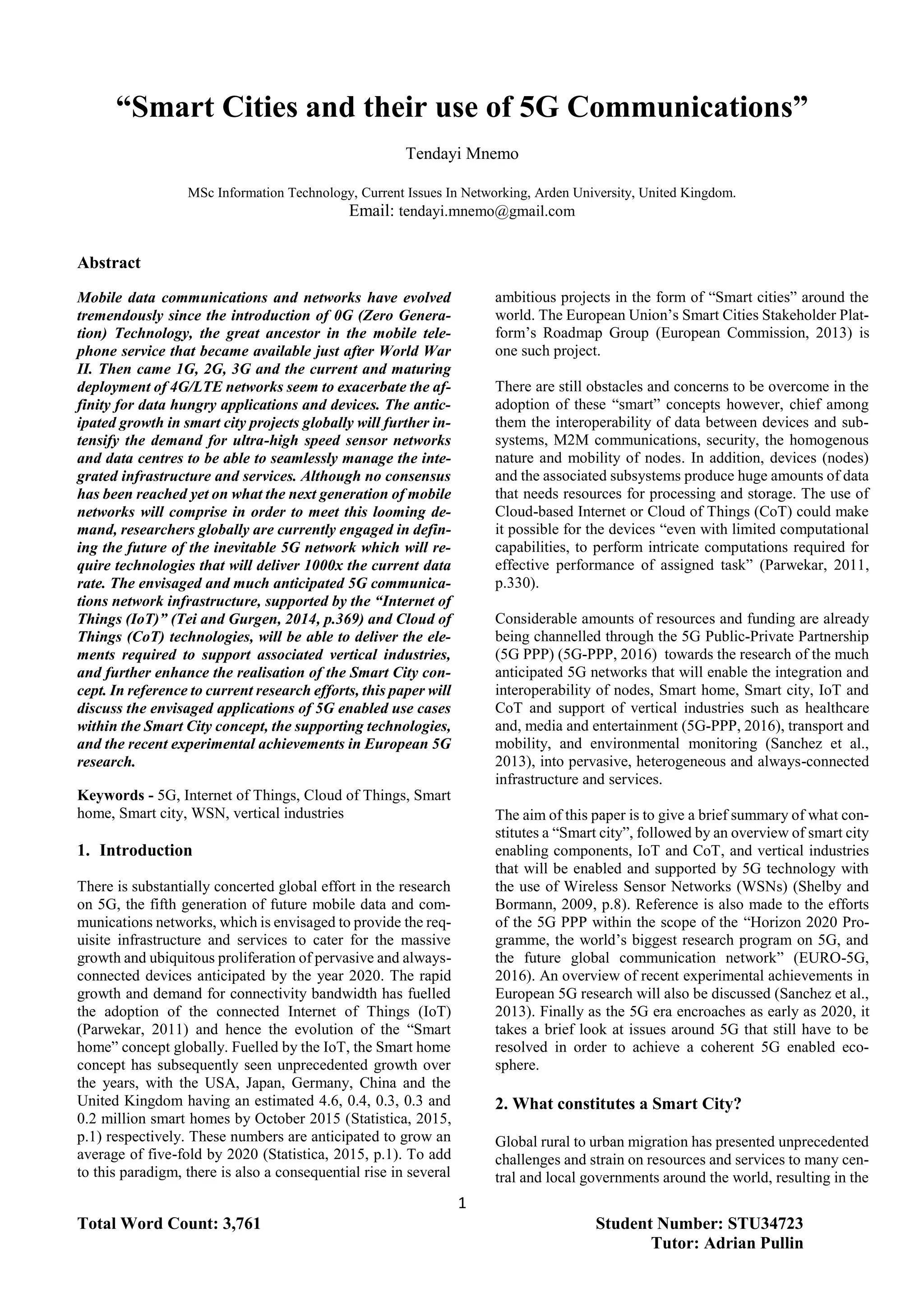 Smart Cities and their use of 5G Communications - Article | PDF