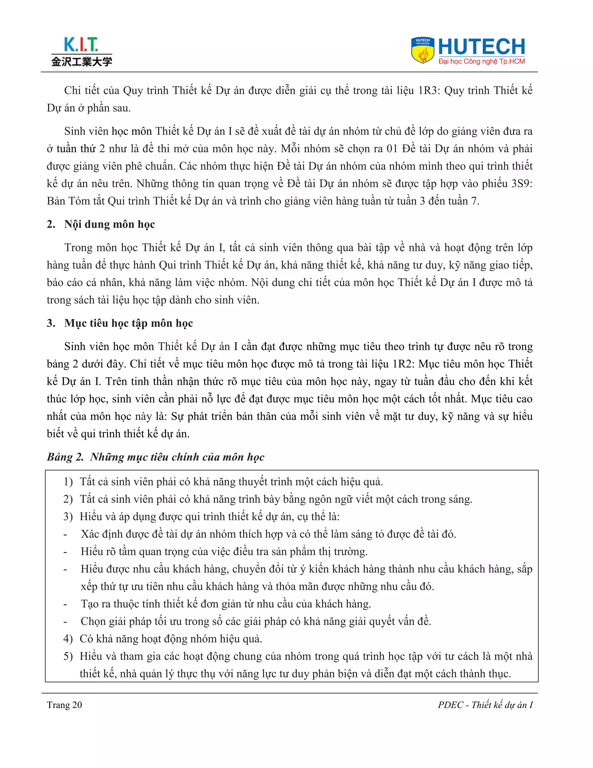 THIẾT KẾ DỰ ÁN I (PROJECT DESIGN I) | PDF