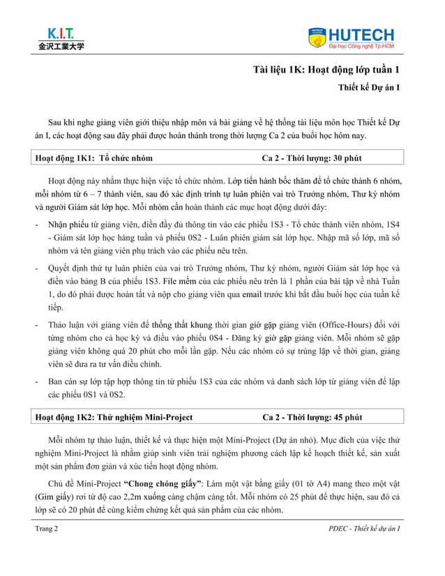 THIẾT KẾ DỰ ÁN I (PROJECT DESIGN I) | PDF