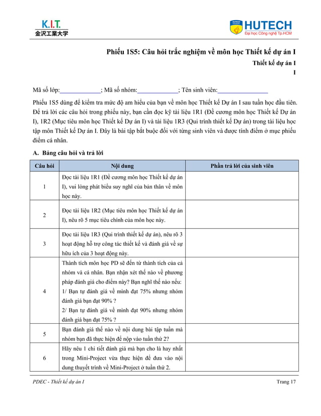 THIẾT KẾ DỰ ÁN I (PROJECT DESIGN I) | PDF