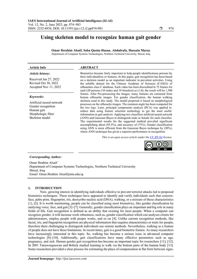Using skeleton model to recognize human gait gender | PDF