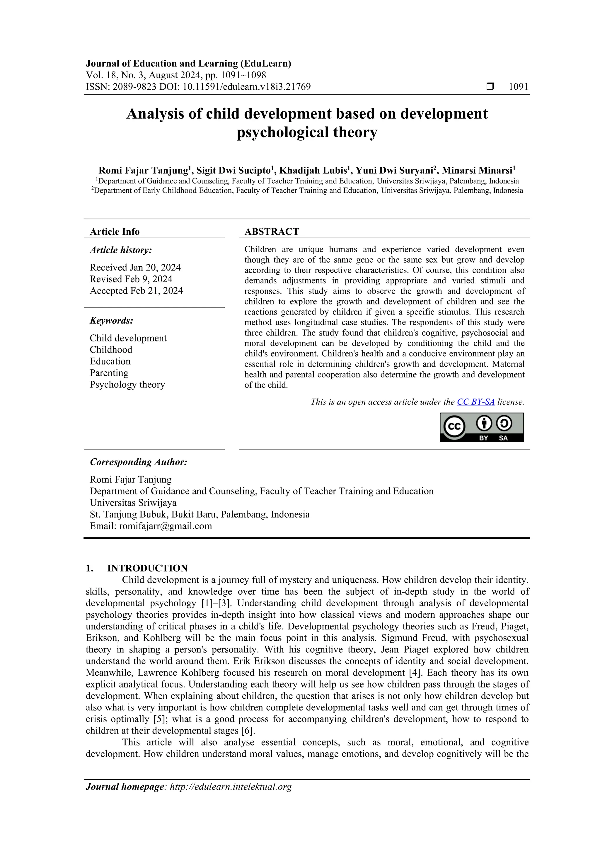 Analysis of child development based on development psychological theory ...