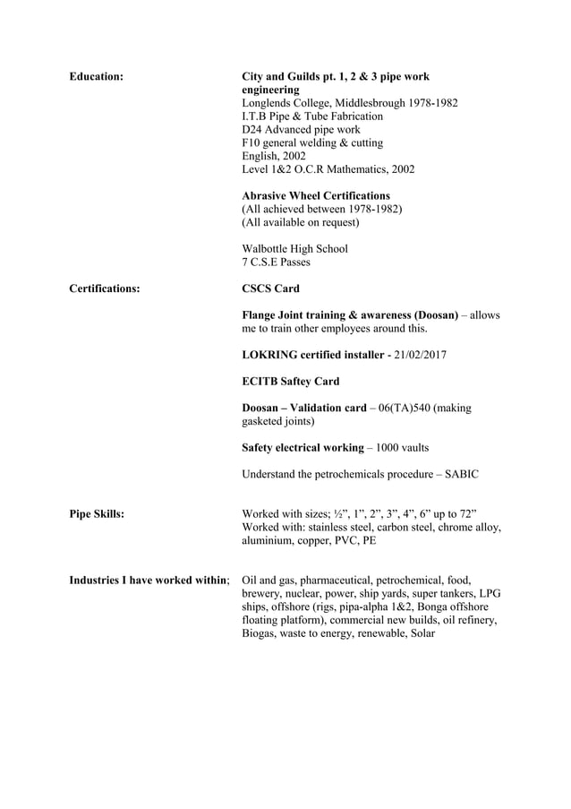 Stephen Brooks CV | DOC | Civil Engineering Industry | Industries
