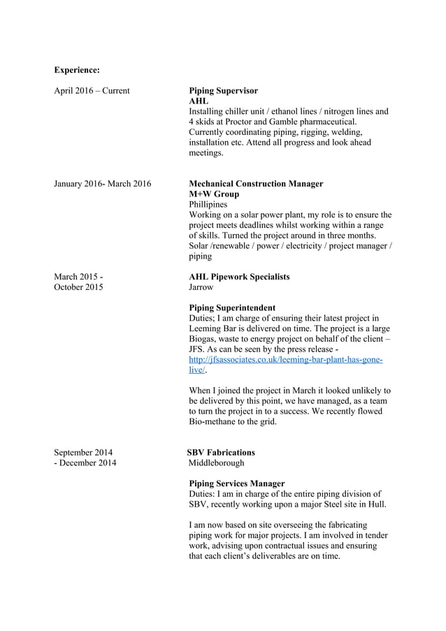 Stephen Brooks CV | DOC | Civil Engineering Industry | Industries