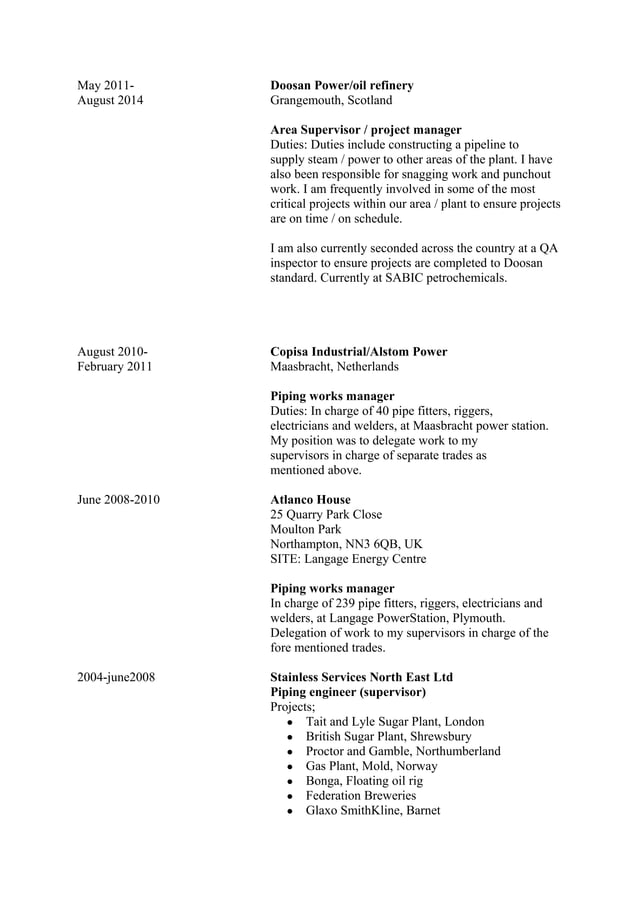 Stephen Brooks CV | DOC | Civil Engineering Industry | Industries