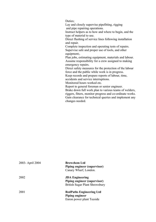 Stephen Brooks CV | DOC | Civil Engineering Industry | Industries