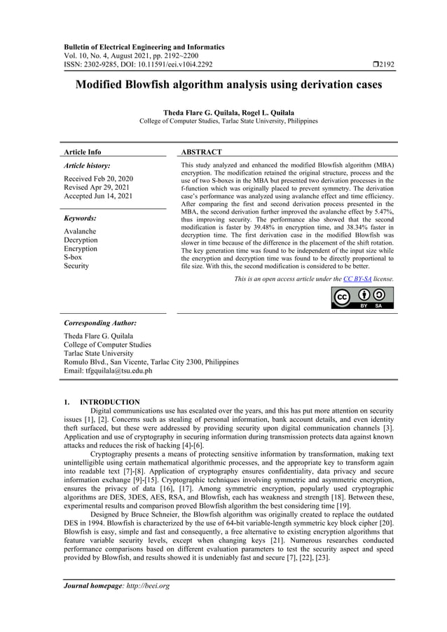 Modified Blowfish algorithm analysis using derivation cases | PDF