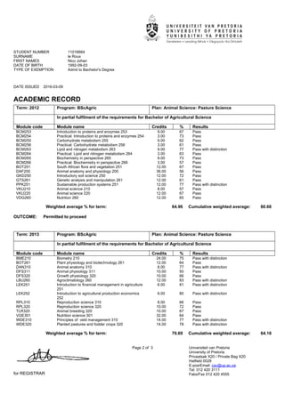 NJ le Roux BSc Agric Academic record | PDF