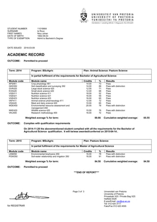 NJ le Roux BSc Agric Academic record | PDF