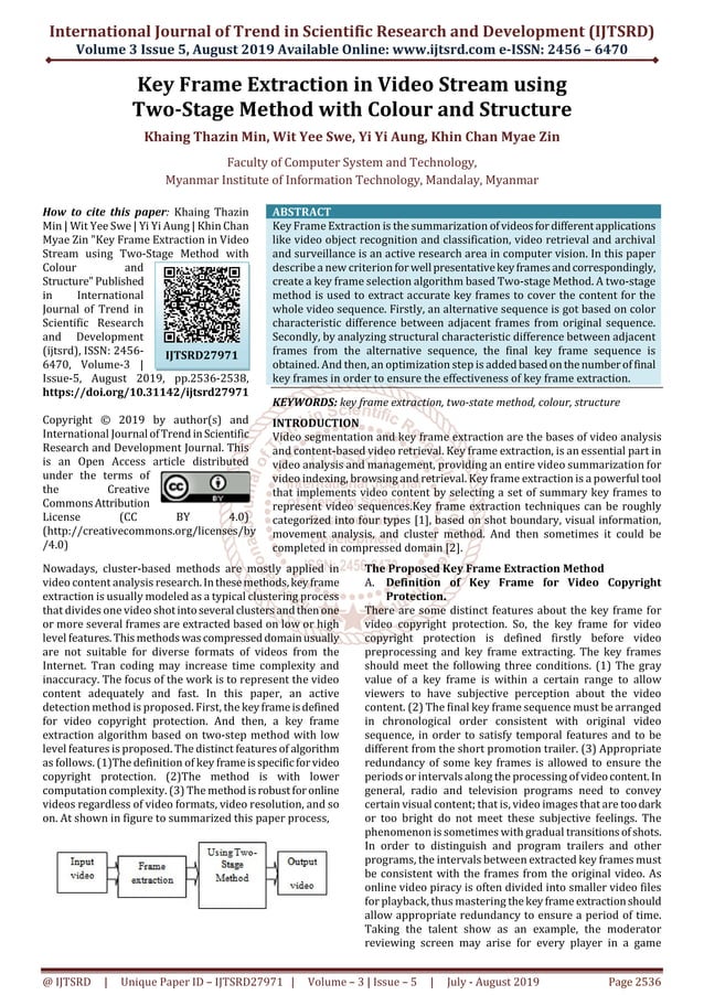 Key Frame Extraction in Video Stream using Two Stage Method with Colour and Structure | PDF
