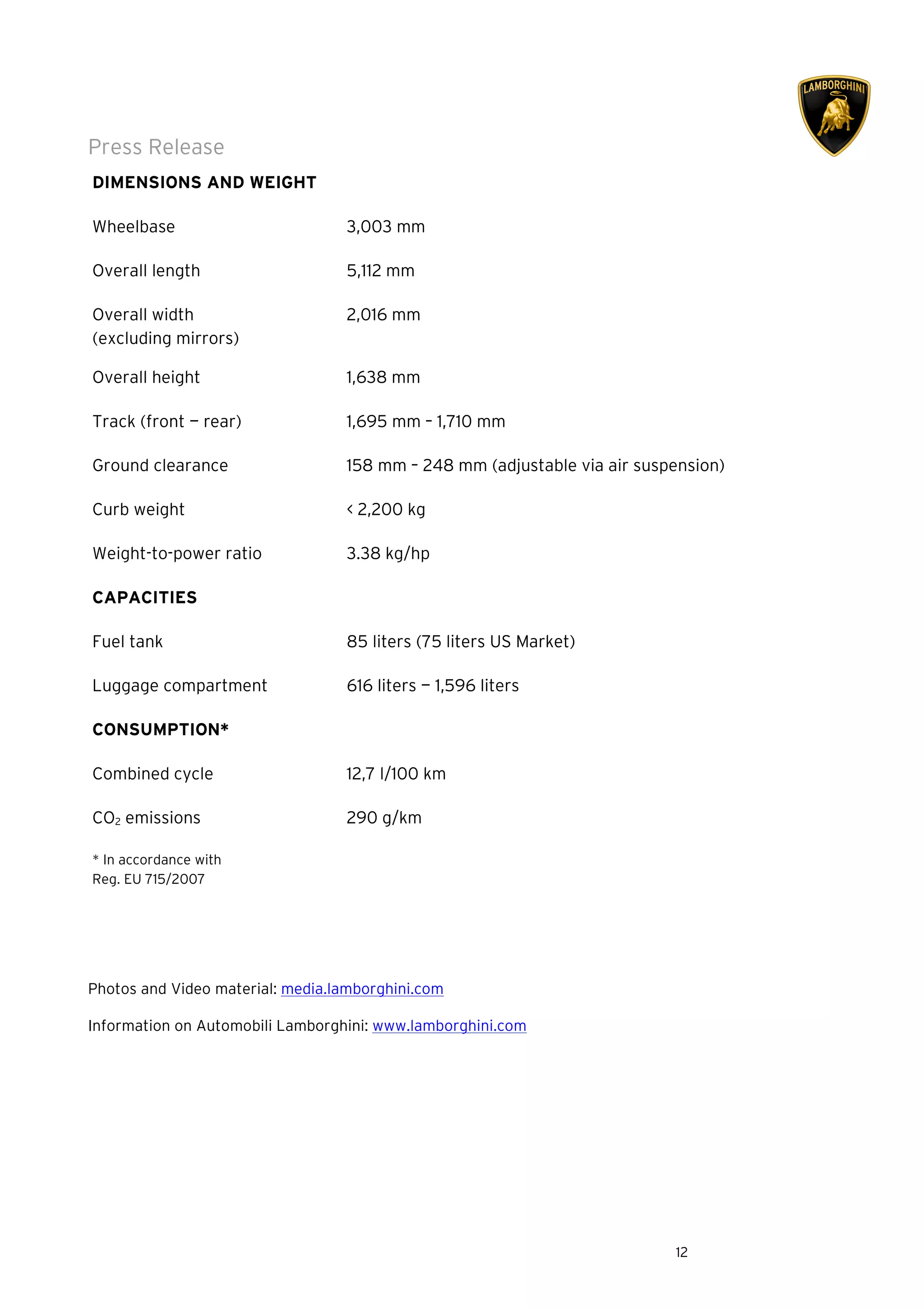 Lamborghini URUS - Launch Press Release | PDF