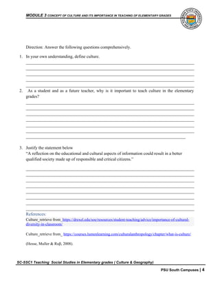 teaching social studies in elementary grades 1 culture and geography | DOCX