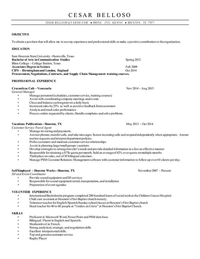 Cesar Belloso Resume Sp | DOCX | Business | Business and Finance