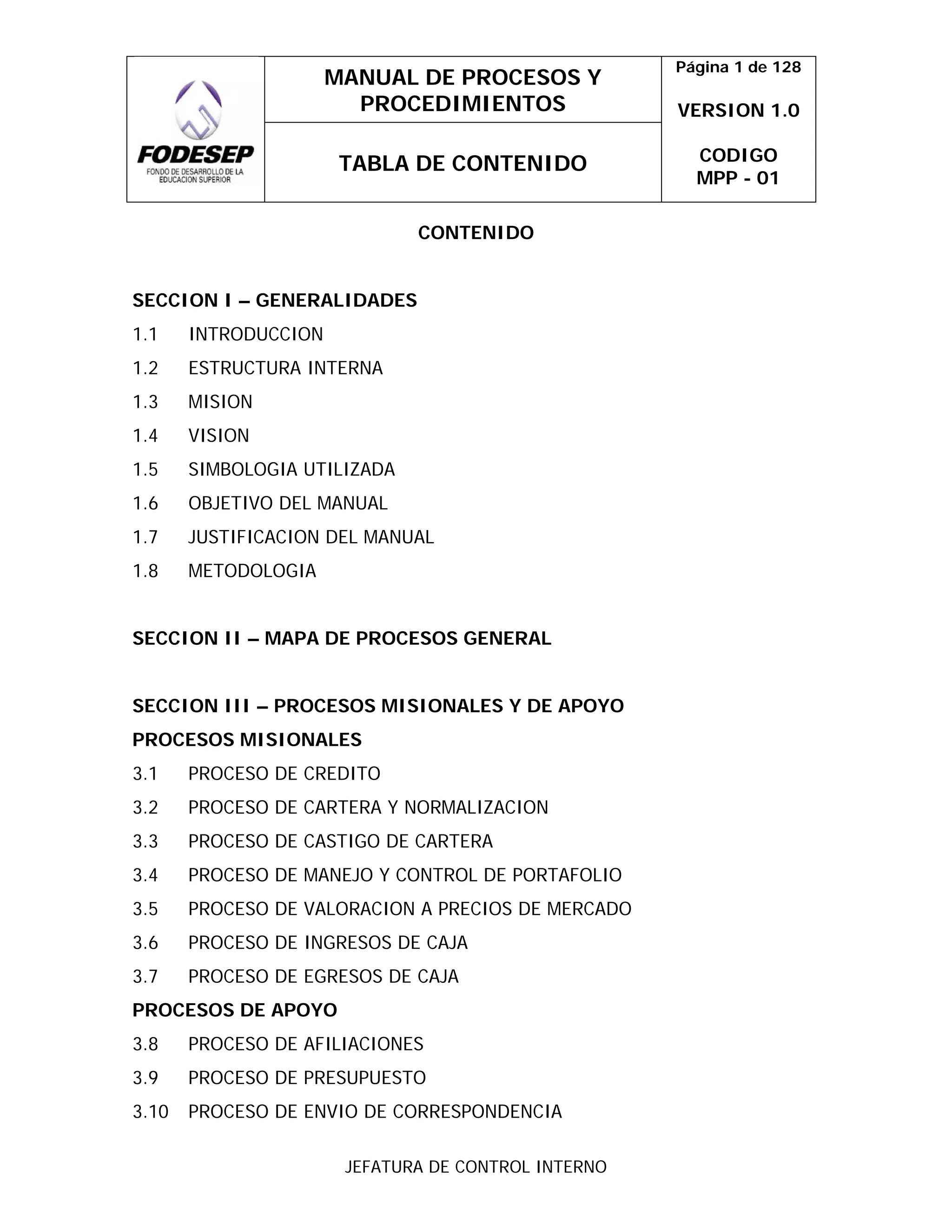 Manual De Procesos Y Procedimientos – FDOMF