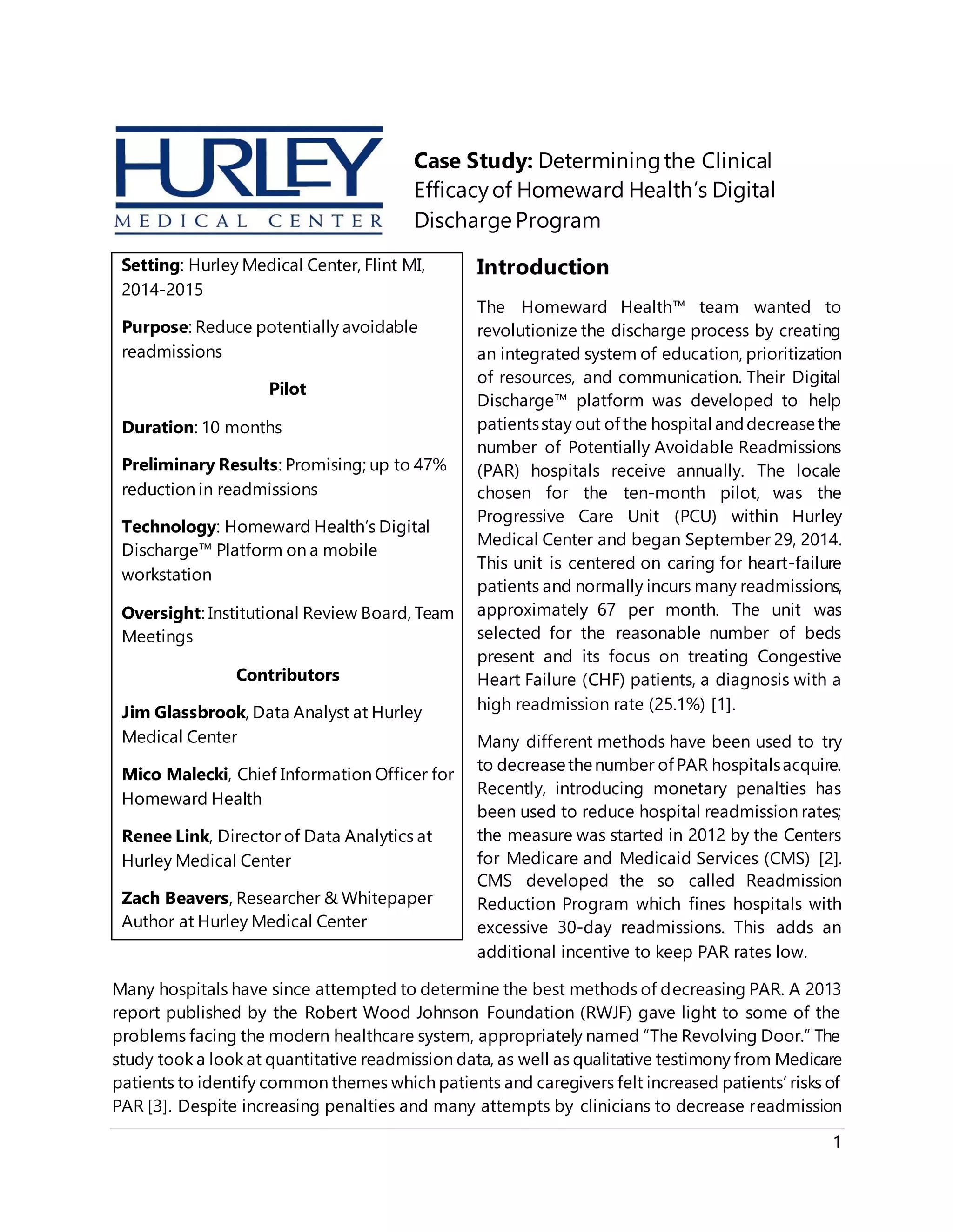WHITEPAPER HURLEY LAUNCH OF HOMEWARD HEALTH | PDF